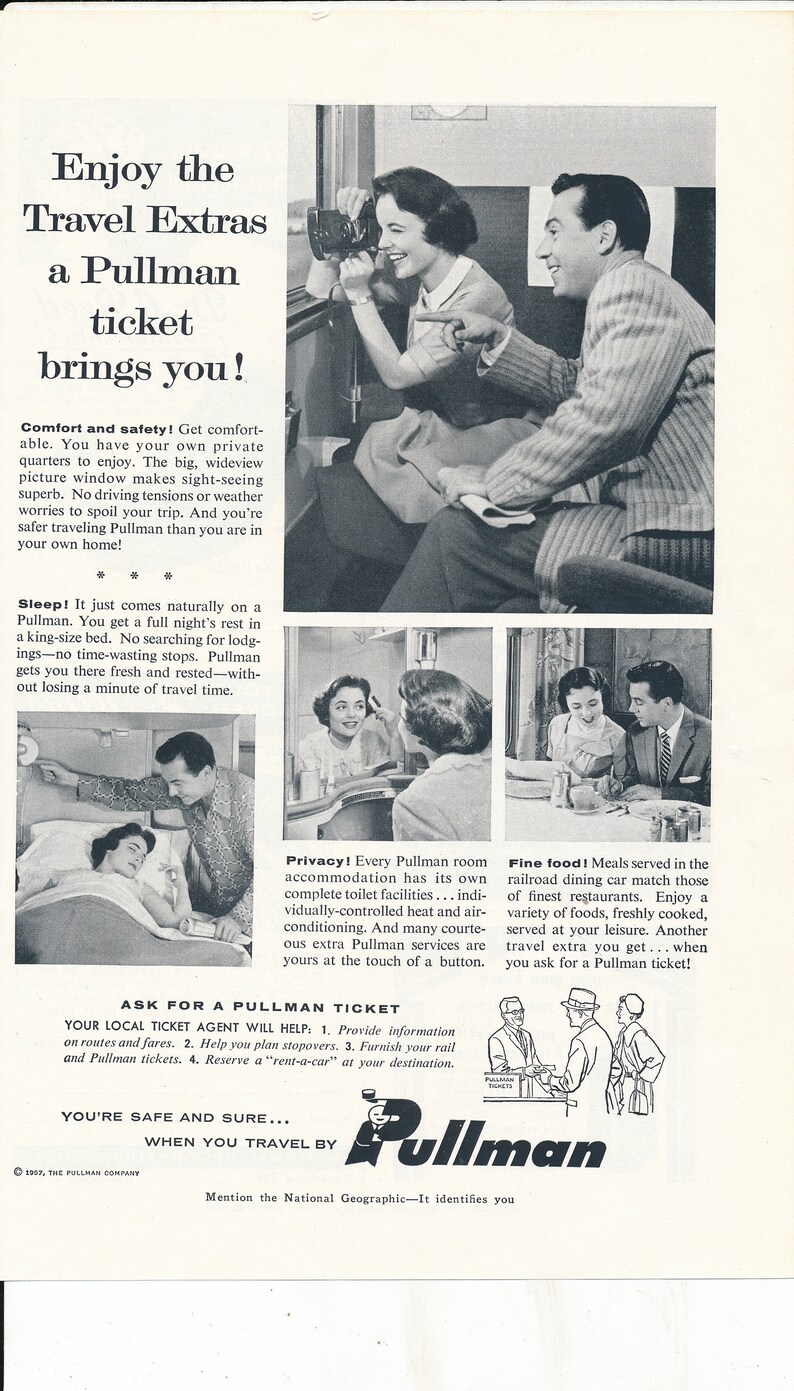 Pullman Company 5 Magazine Print Ads From the 1950's - Etsy