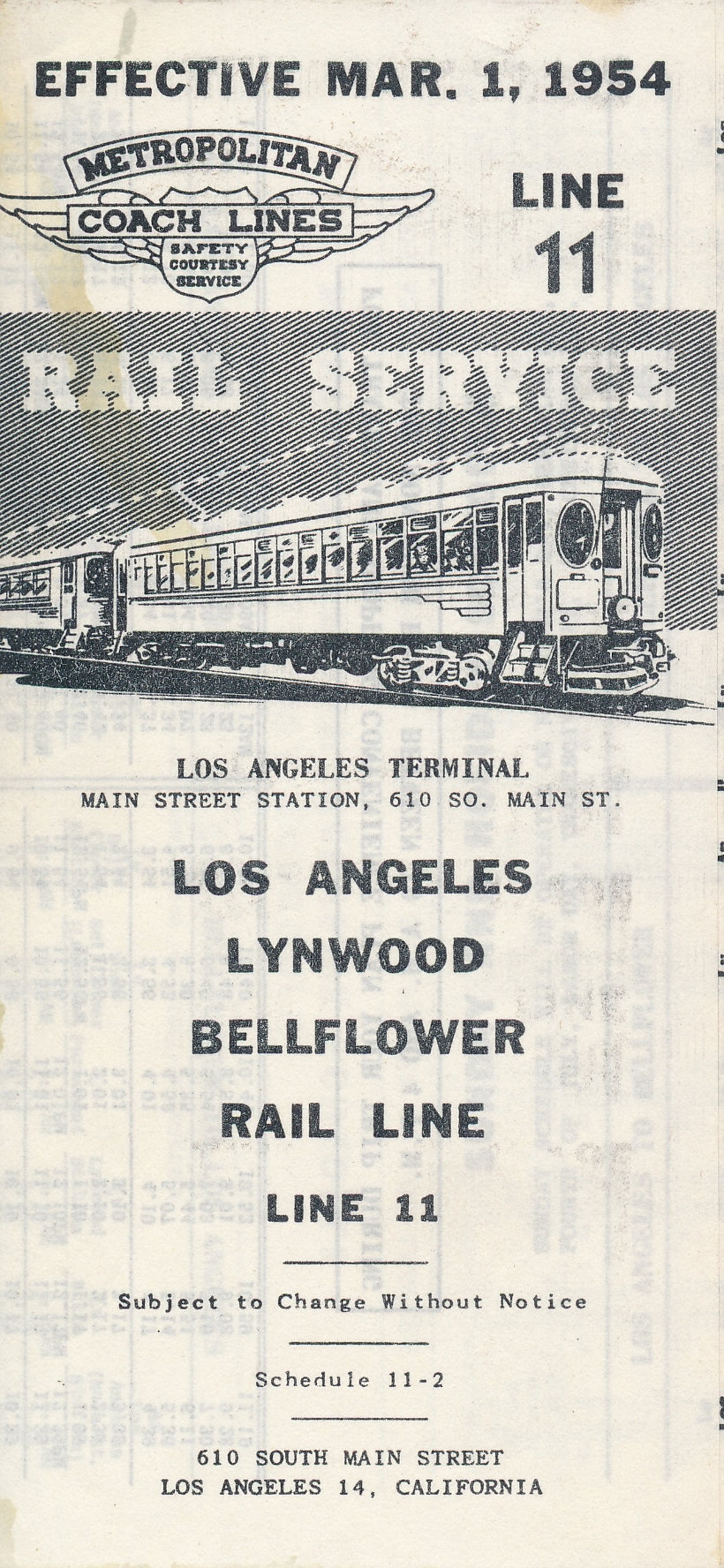Metropolitan Coach Lines (former Pacific Electric) Timetables 29, 32 ...