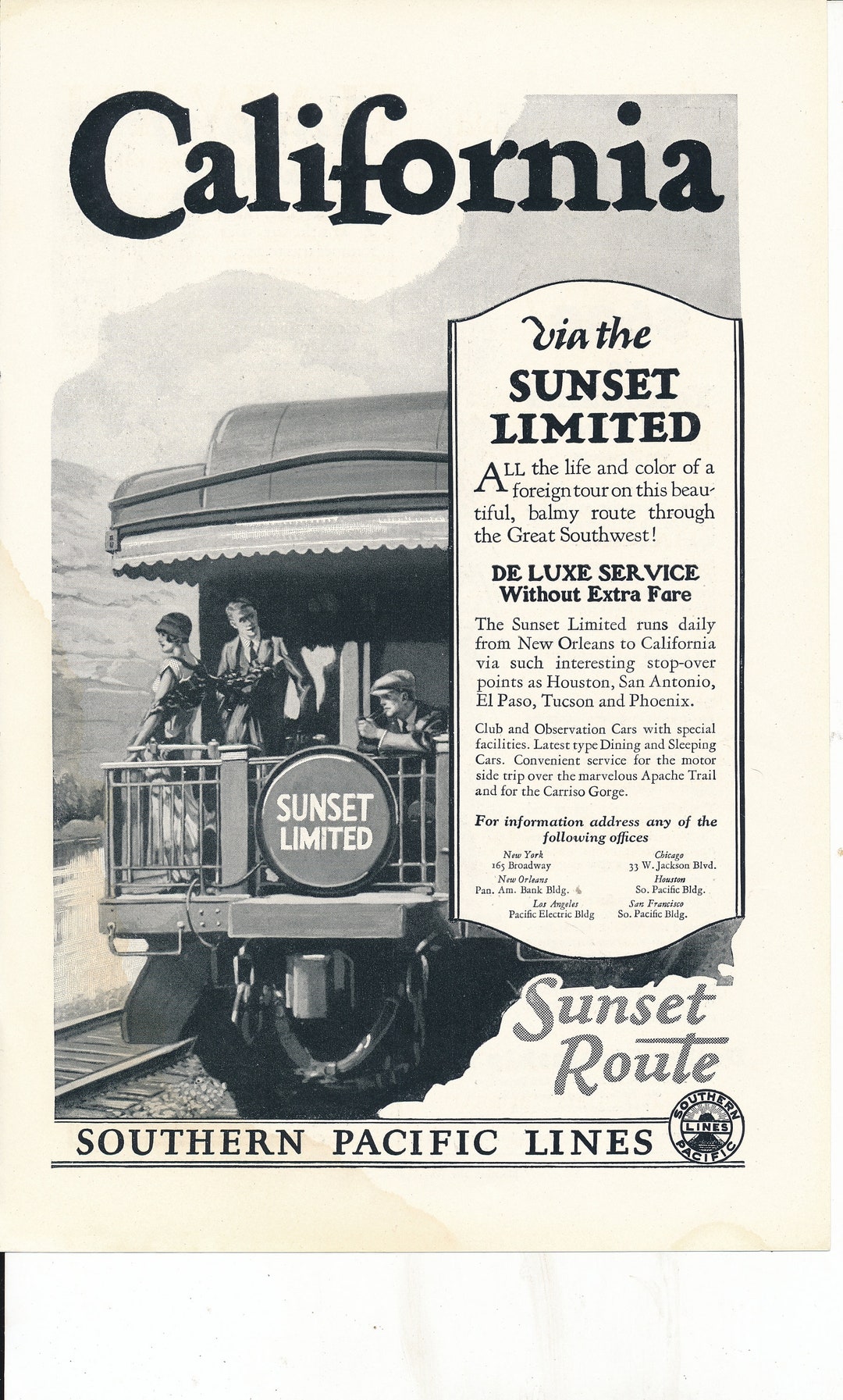 Southern Pacific Railroad Rare Magazine Print Ads From 1910's - Etsy