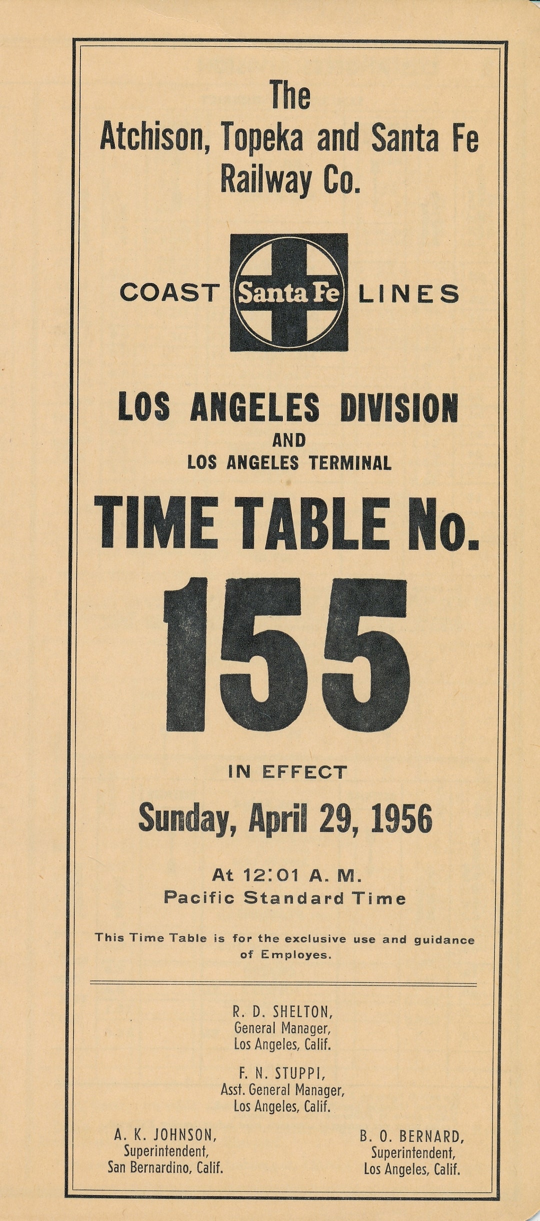 Santa Fe Railway Employee Timetables 4 to Choose From: Los Angeles ...