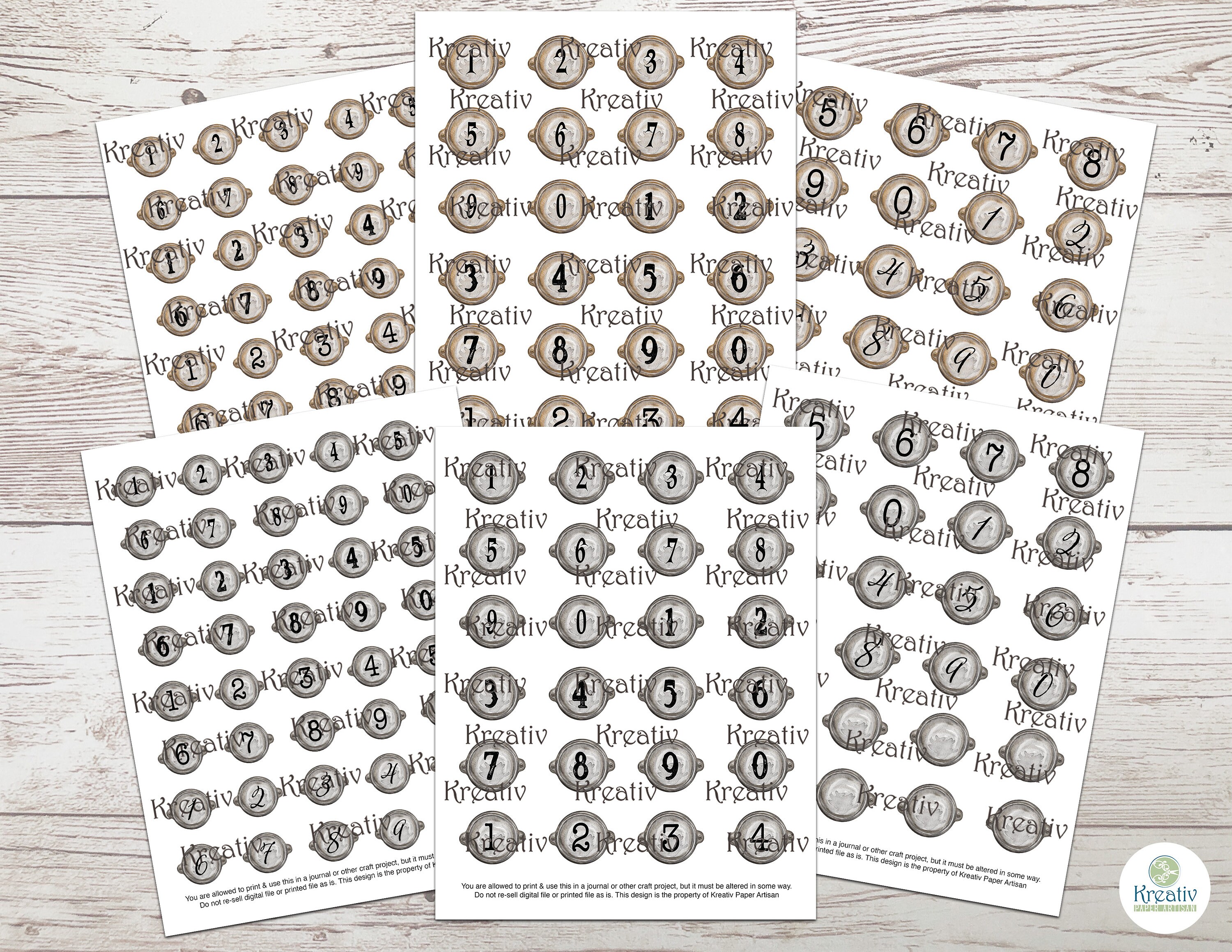Round Number Labels, Vintage Numbers, Steampunk, Nameplates, Shabby ...