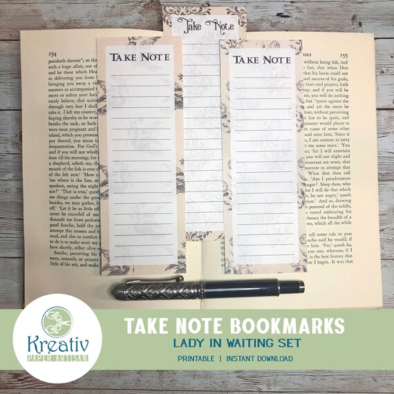 Printable Bookmarks Take Note Book Notes Book Lovers Gift | Etsy