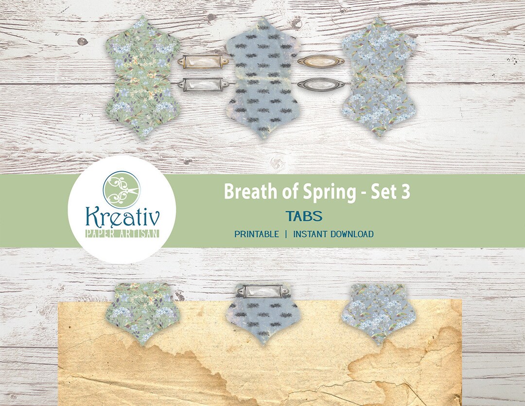 Printable Tabs, Breath of Spring, Set 3, Florals, Wildflowers, Grunge ...