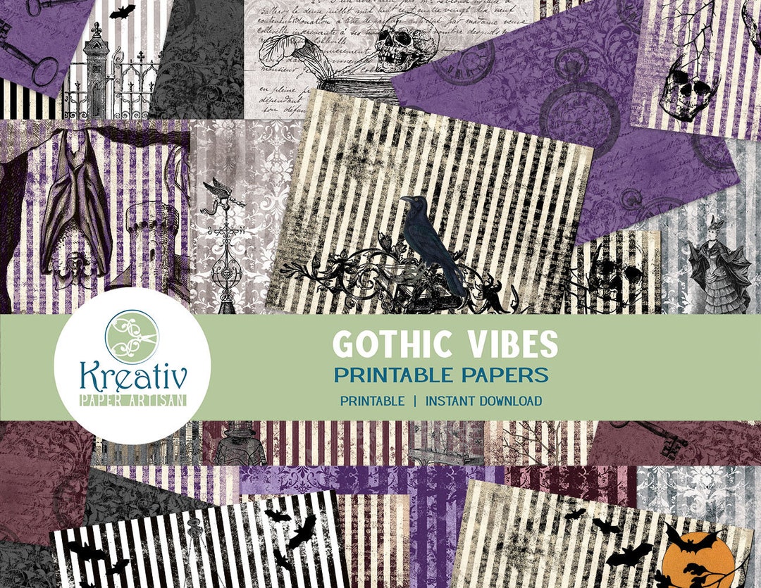 Gothic Printable Papers, Digital Paper, Halloween, Spooky, Skulls, Bats ...