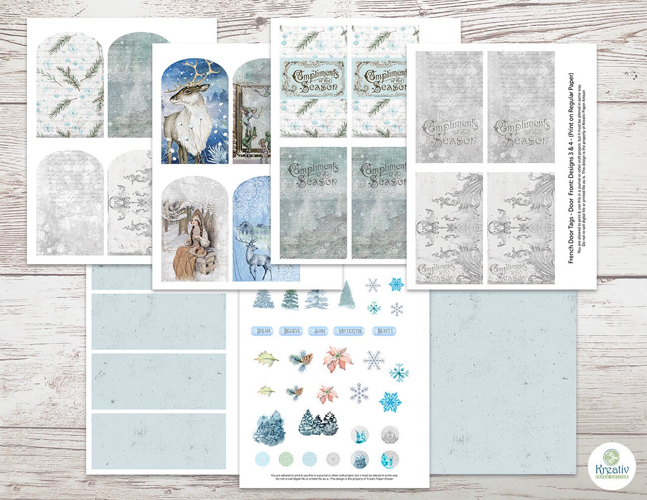 French Door Tags, Wintertide Tales, Christmas Tags, Reindeer, Jack ...