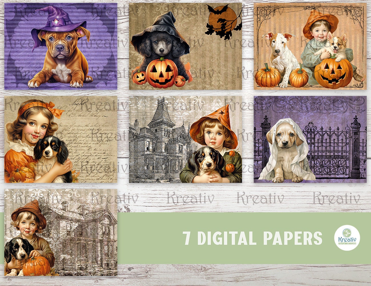 Howl-o-ween Pups, Printable Junk Journal Kit, Halloween, Dogs, Children ...