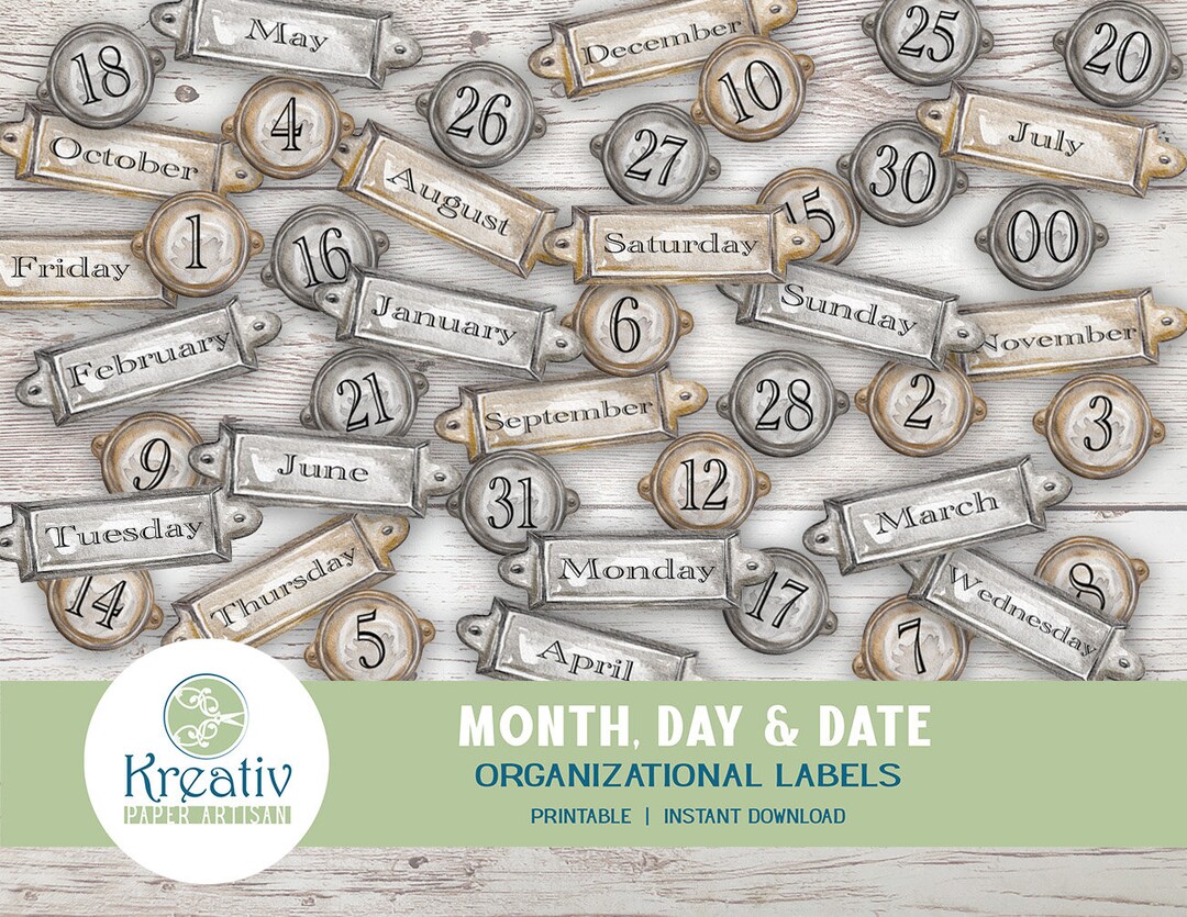 Organizational Labels, Printable, Month, Date, Day, Files, Calendar ...