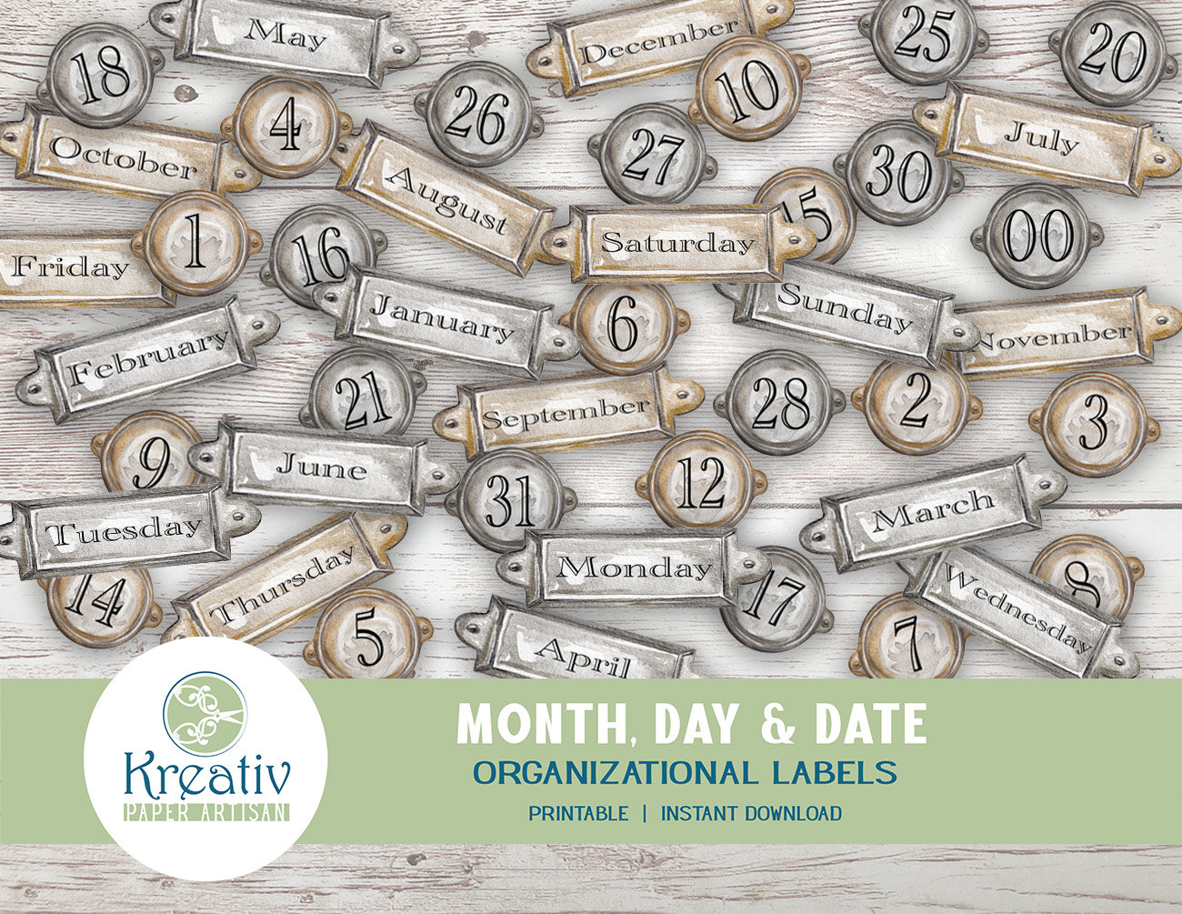 Organizational Labels, Printable, Month, Date, Day, Files, Calendar ...