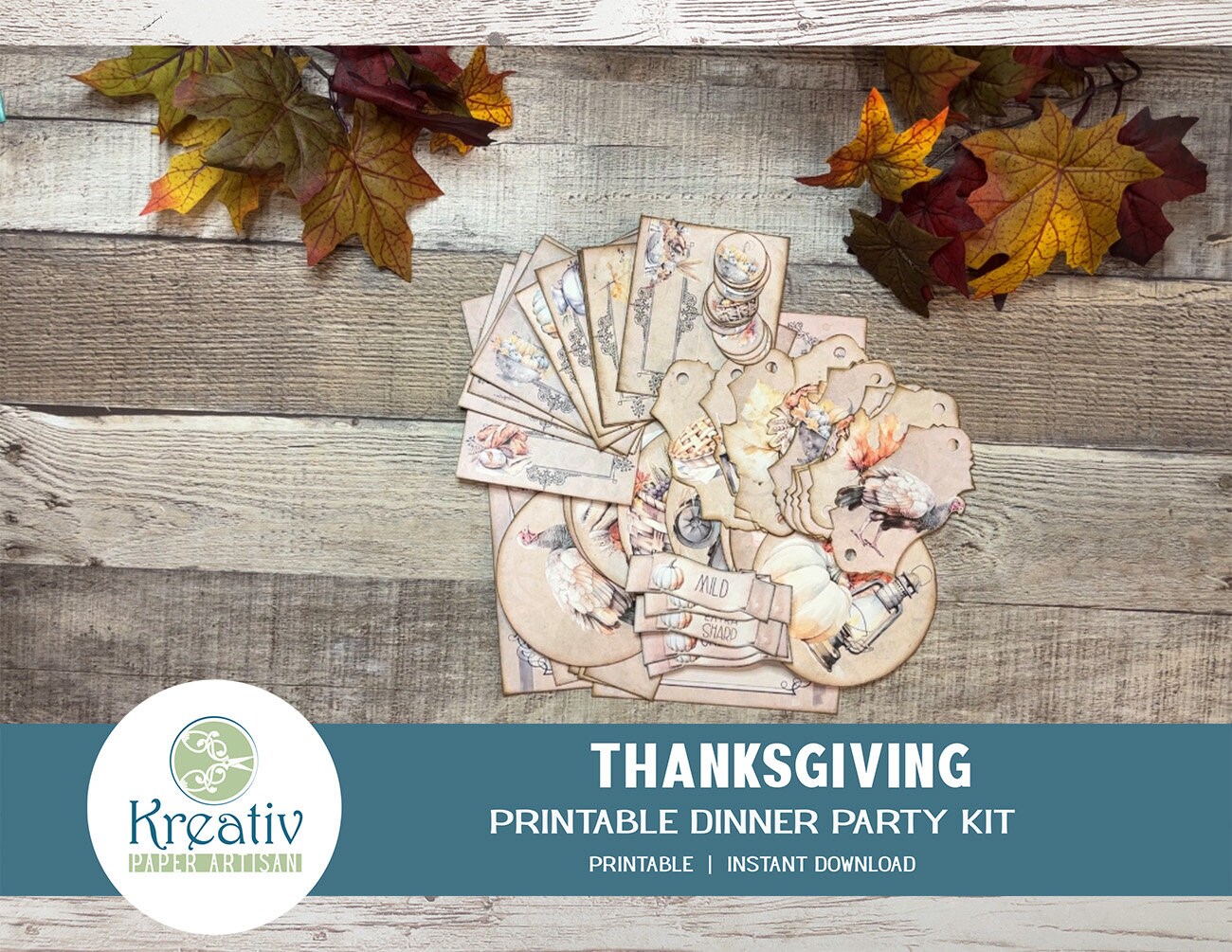 Printable Thanksgiving Dinner Party, Menu, Coasters, Napkin Rings, Wine ...