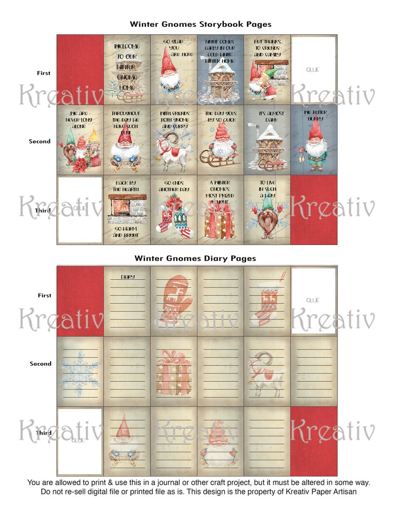 Printable Christmas Gnome Mini Books, Vintage Style (instant Download ...