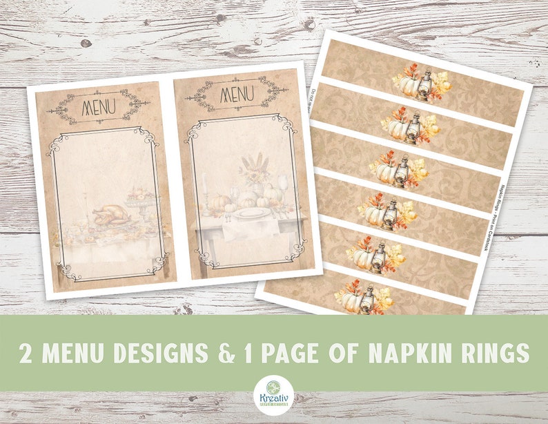 Printable Thanksgiving Dinner Party, Menu, Coasters, Napkin Rings, Wine ...