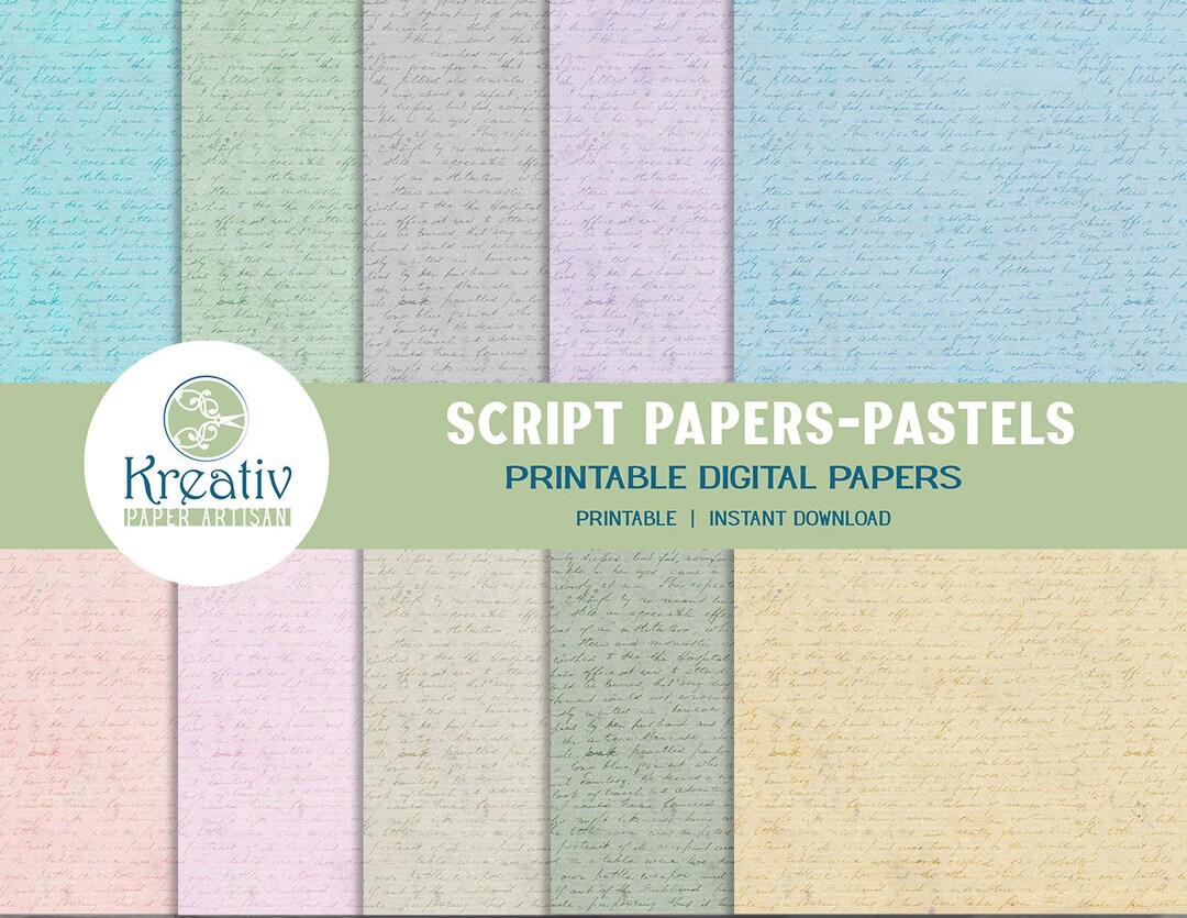 Pastel Script, Digital Papers, Printable, Junk Journal, Scrapbook ...