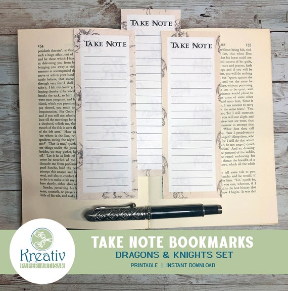 Printable Bookmarks Take Note Book Notes Book Lovers Gift | Etsy