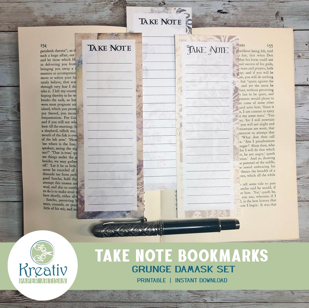 Printable Bookmarks Take Note Book Notes Book Lovers Gift - Etsy