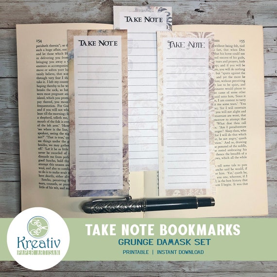 Printable Bookmarks Take Note Book Notes Book Lovers Gift | Etsy