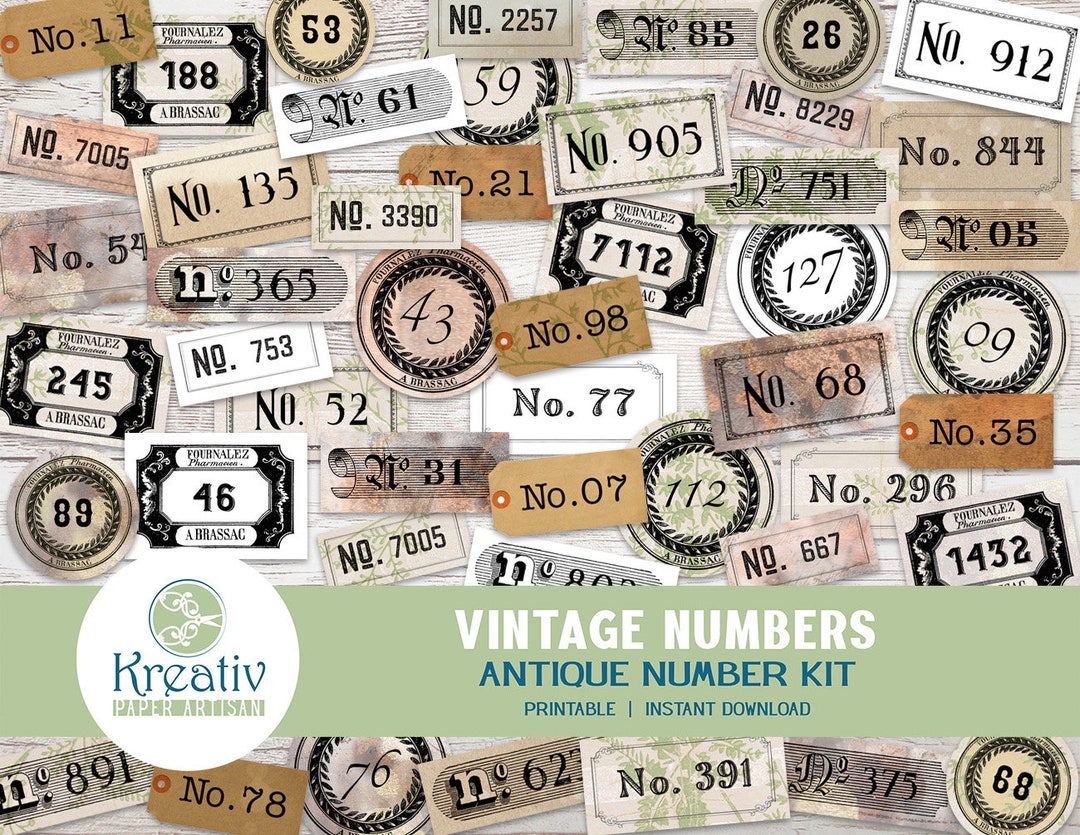Vintage Numbers, Antique Ephemera, Junk Journaling, Scrapbooking, Mixed ...