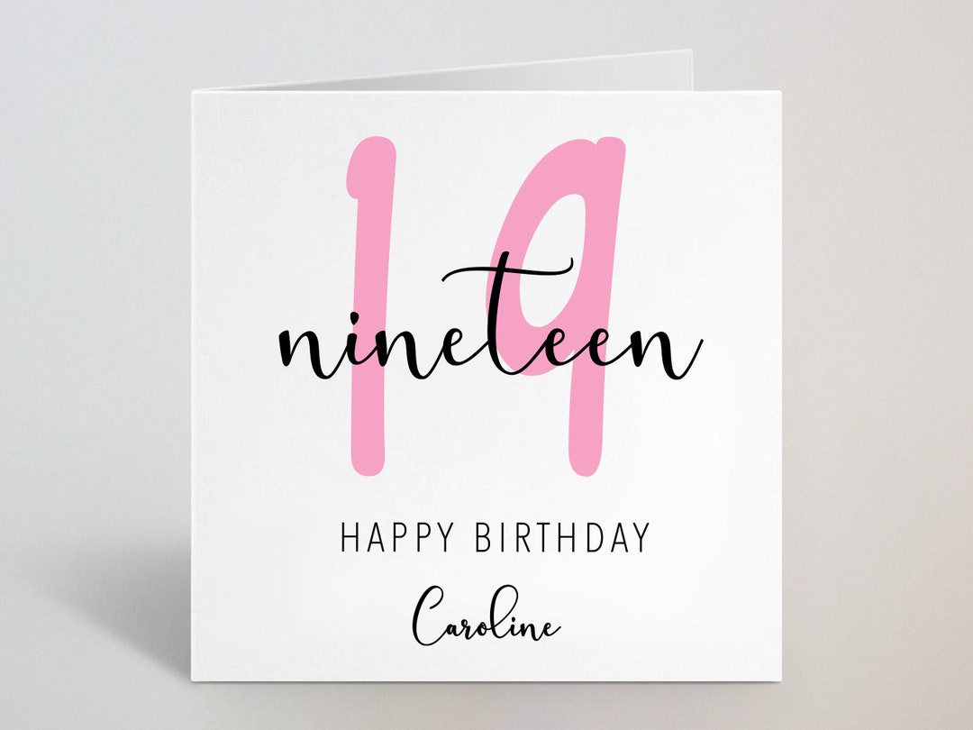Nineteen Years 19th Birthday Calligraphy Cursive Sketch Pink Card Love ...