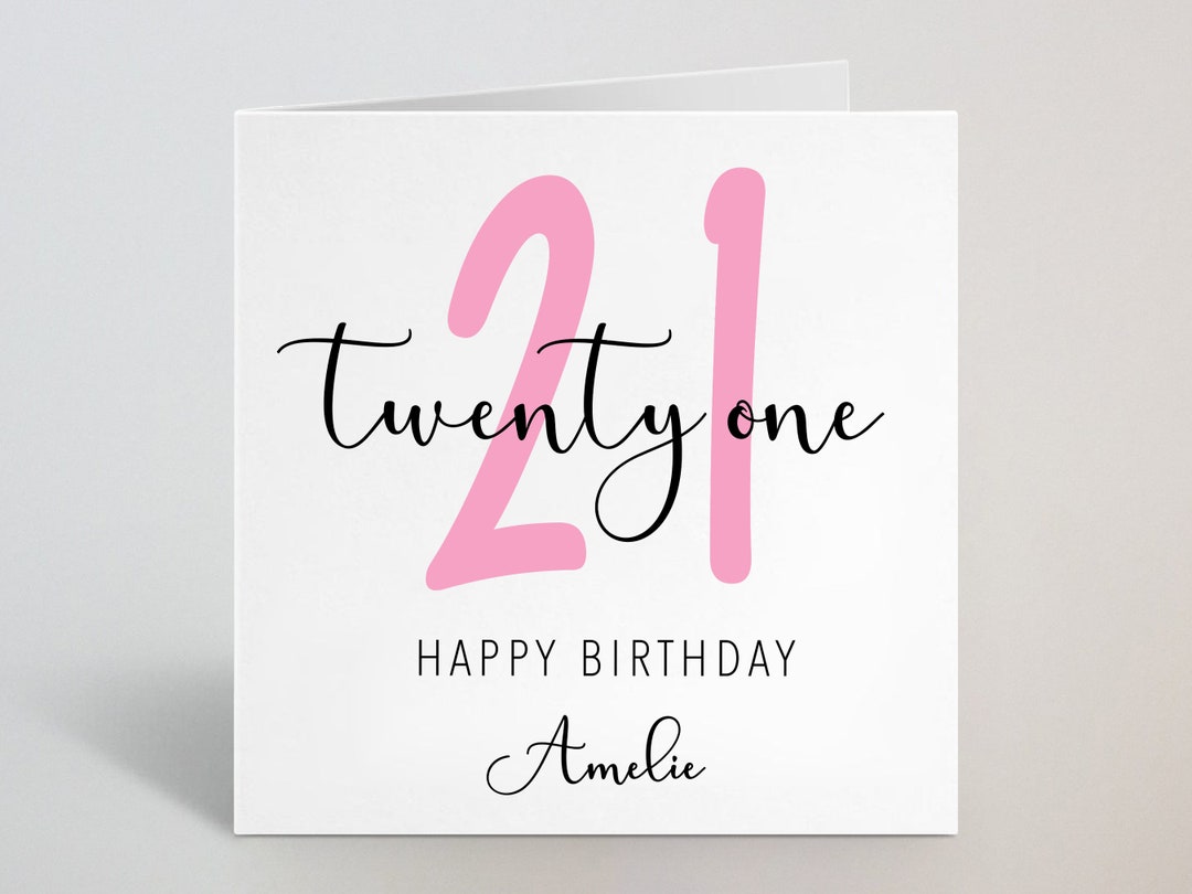 Personalised 21st Pink Cursive Birthday Card - Twenty First Birthday ...
