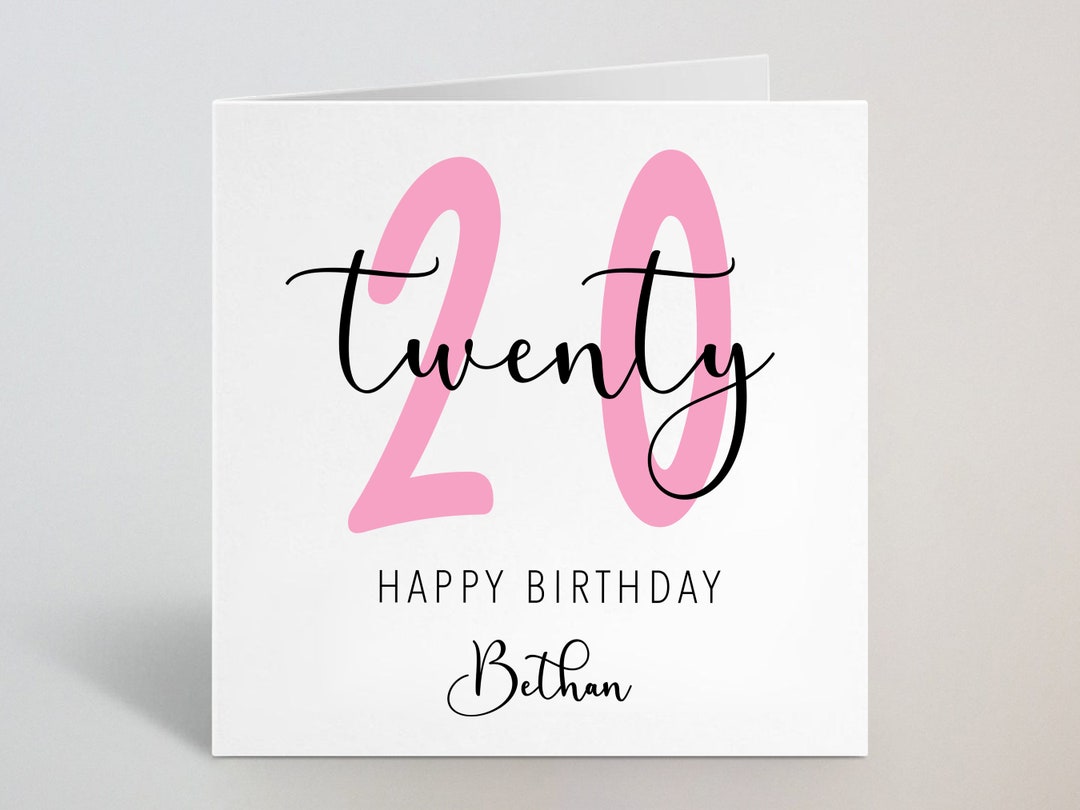 Twenty Years 20th Birthday Calligraphy Cursive Sketch Pink Card Love ...