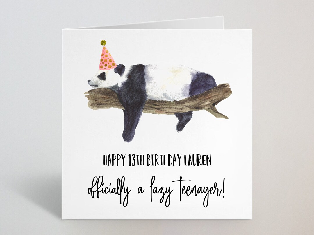 Personalised Name and Age Lazy Teenager Panda Birthday Card - 13th ...
