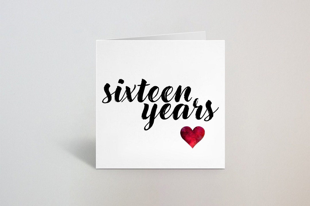 Sixteen Years 16th Wedding Anniversary Calligraphy Cursive Sketch Card ...