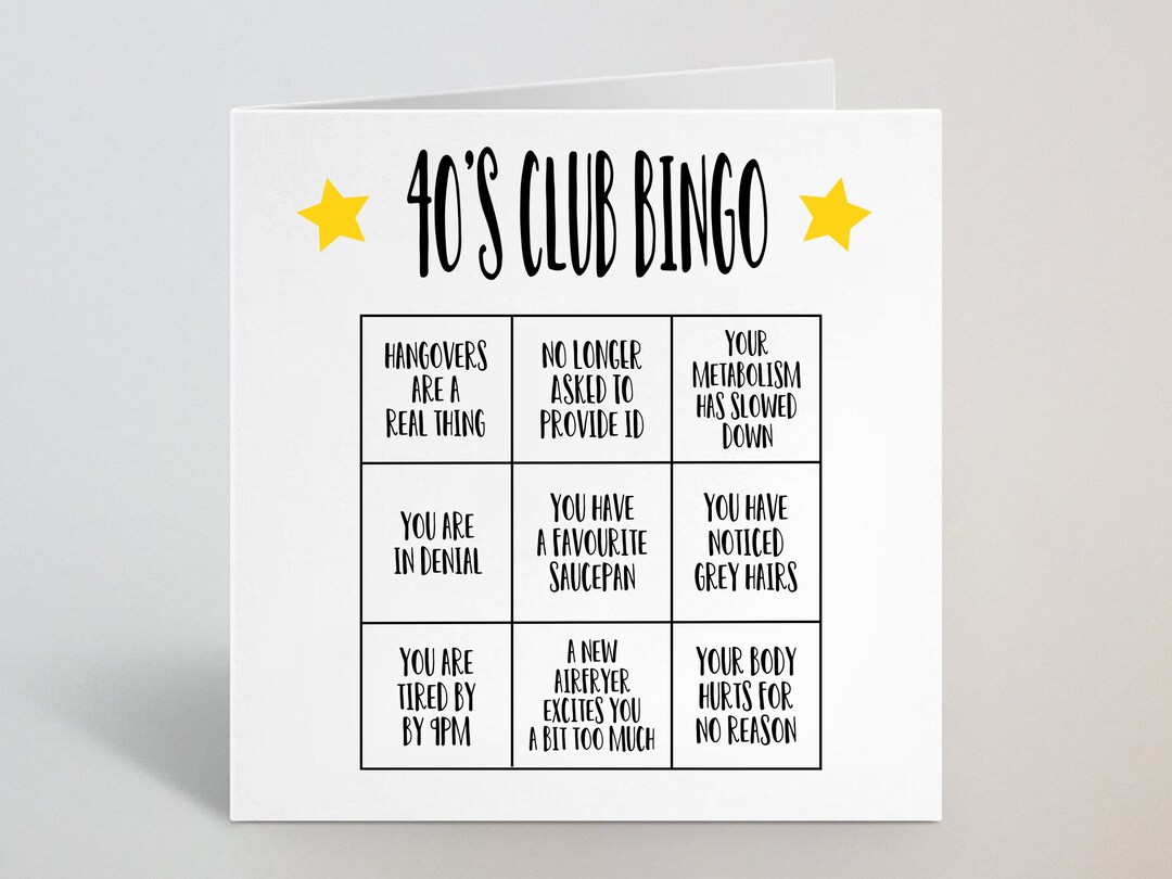 40s Club Bingo Birthday Card - Funny Joke Cheeky Rude 40th, Fortieth ...