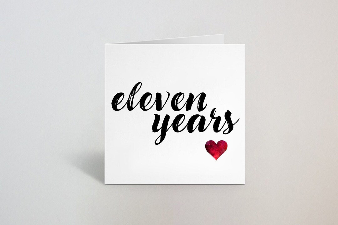 Eleven Years 11th Wedding Anniversary Calligraphy Cursive Sketch Card ...