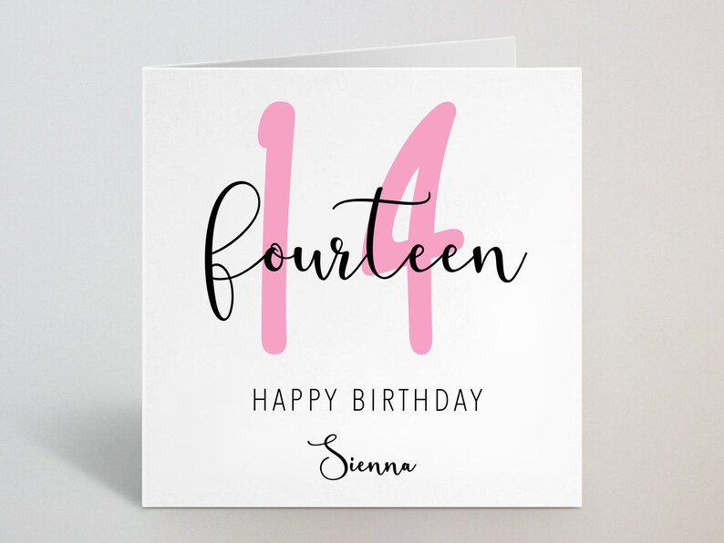 Fourteen Years 14th Birthday Calligraphy Cursive Sketch Pink - Etsy