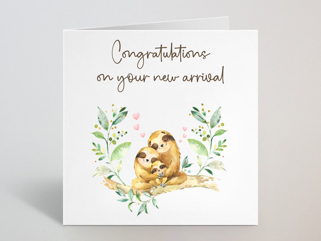 Congratulations on Your New Arrival Sloth New Baby Card - Watercolour ...