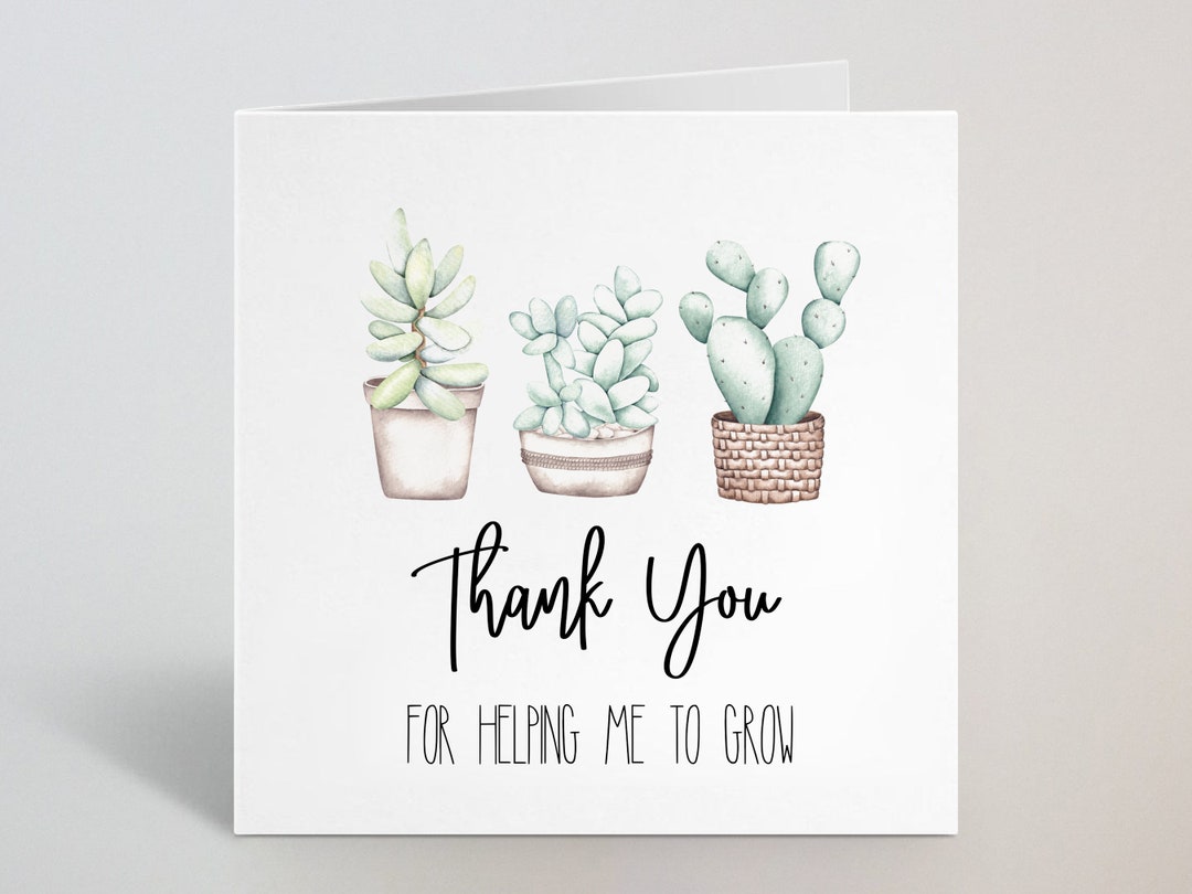 Thank You for Helping Me to Grow Greeting Card - Watercolour Plants ...