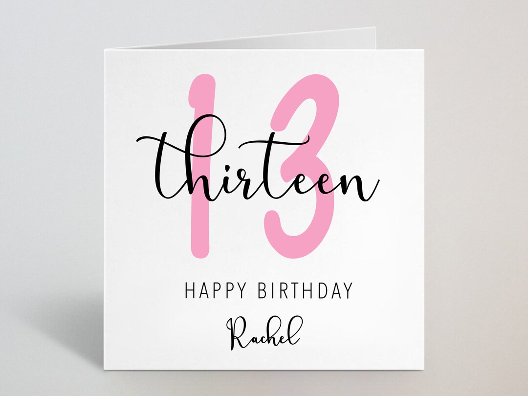 Thirteen Years 13th Birthday Calligraphy Cursive Sketch Pink Card Love ...