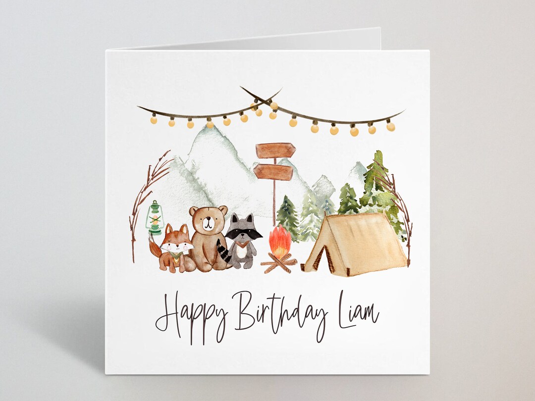 Personalised Name Watercolour Woodland Animals Birthday Card - Woodland ...