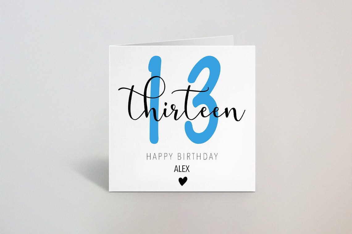 Thirteen Years 13th Birthday Calligraphy Cursive Sketch Blue | Etsy