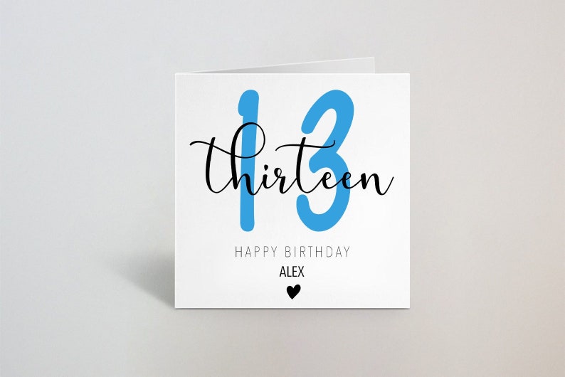 Thirteen Years 13th Birthday Calligraphy Cursive Sketch Blue | Etsy