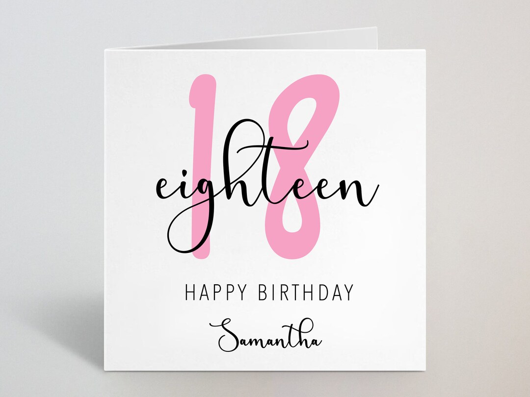 Eighteen Years 18th Birthday Calligraphy Cursive Sketch Pink Card Love ...