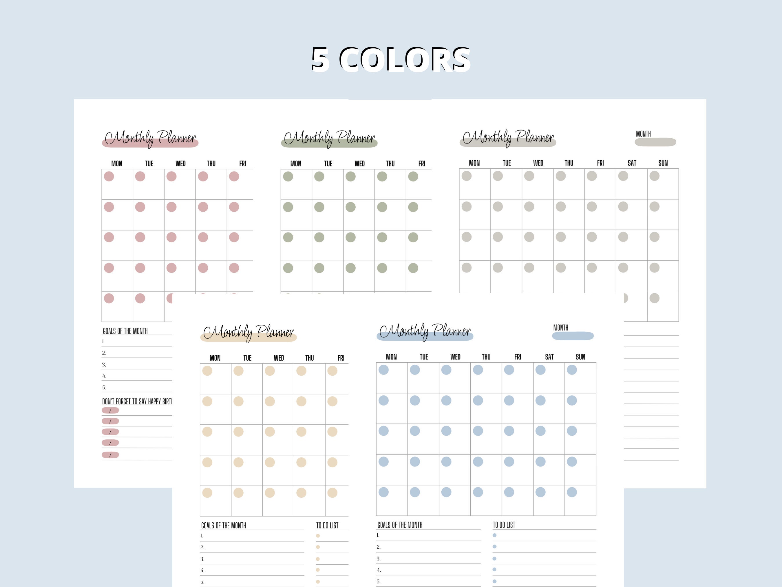 Undated Monthly Planner Printable PDF, Monthly Calendar, Monthly ...