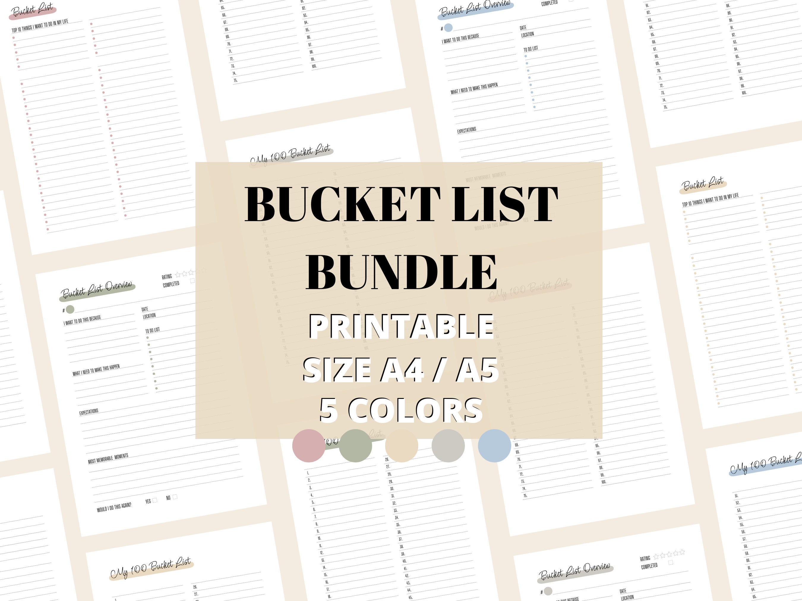 Bucket List Printable PDF, Bucket List Overview, Planner Inserts I A5 ...