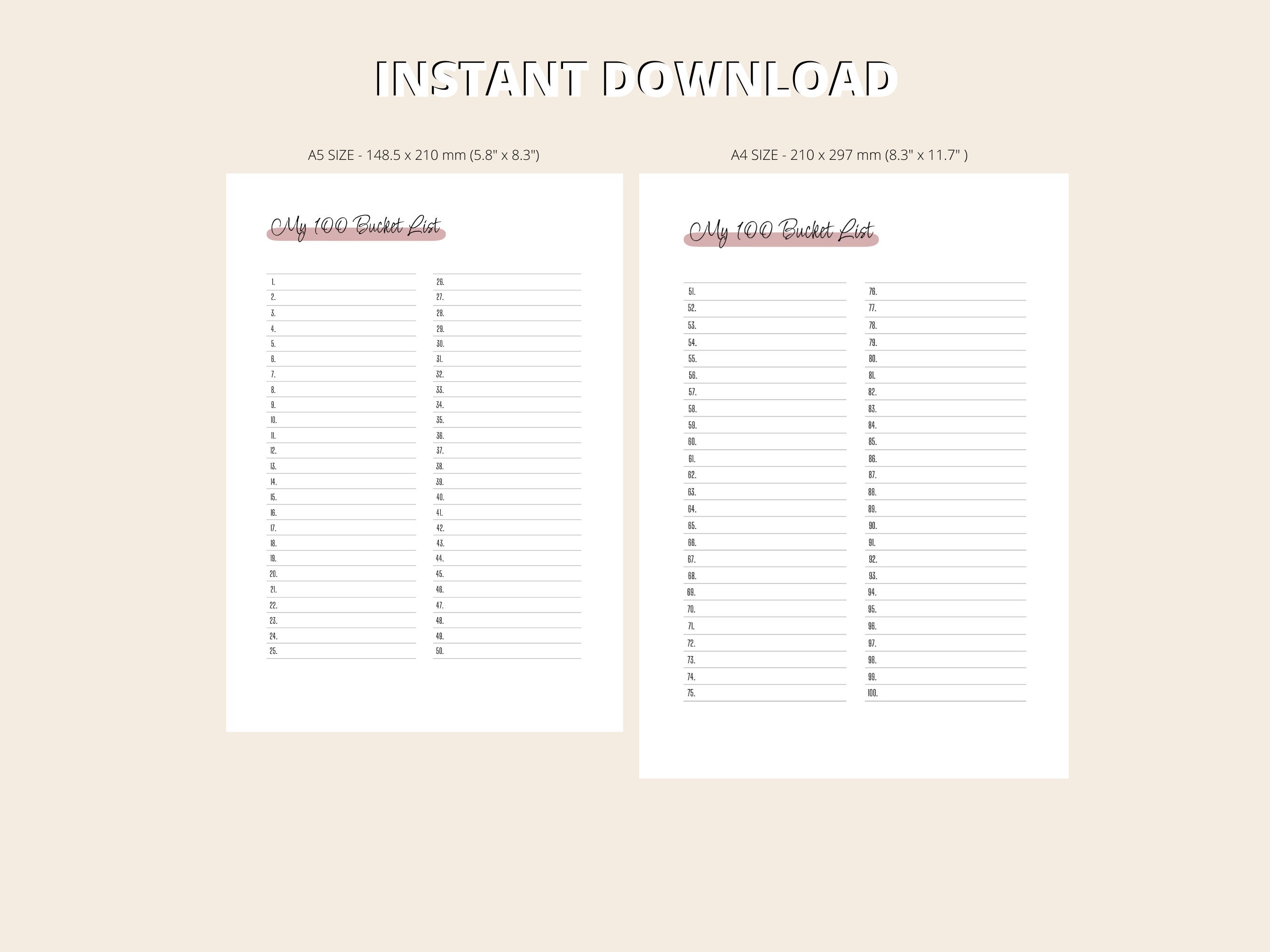 Bucket List Printable PDF, Bucket List Overview, Planner Inserts I A5 ...