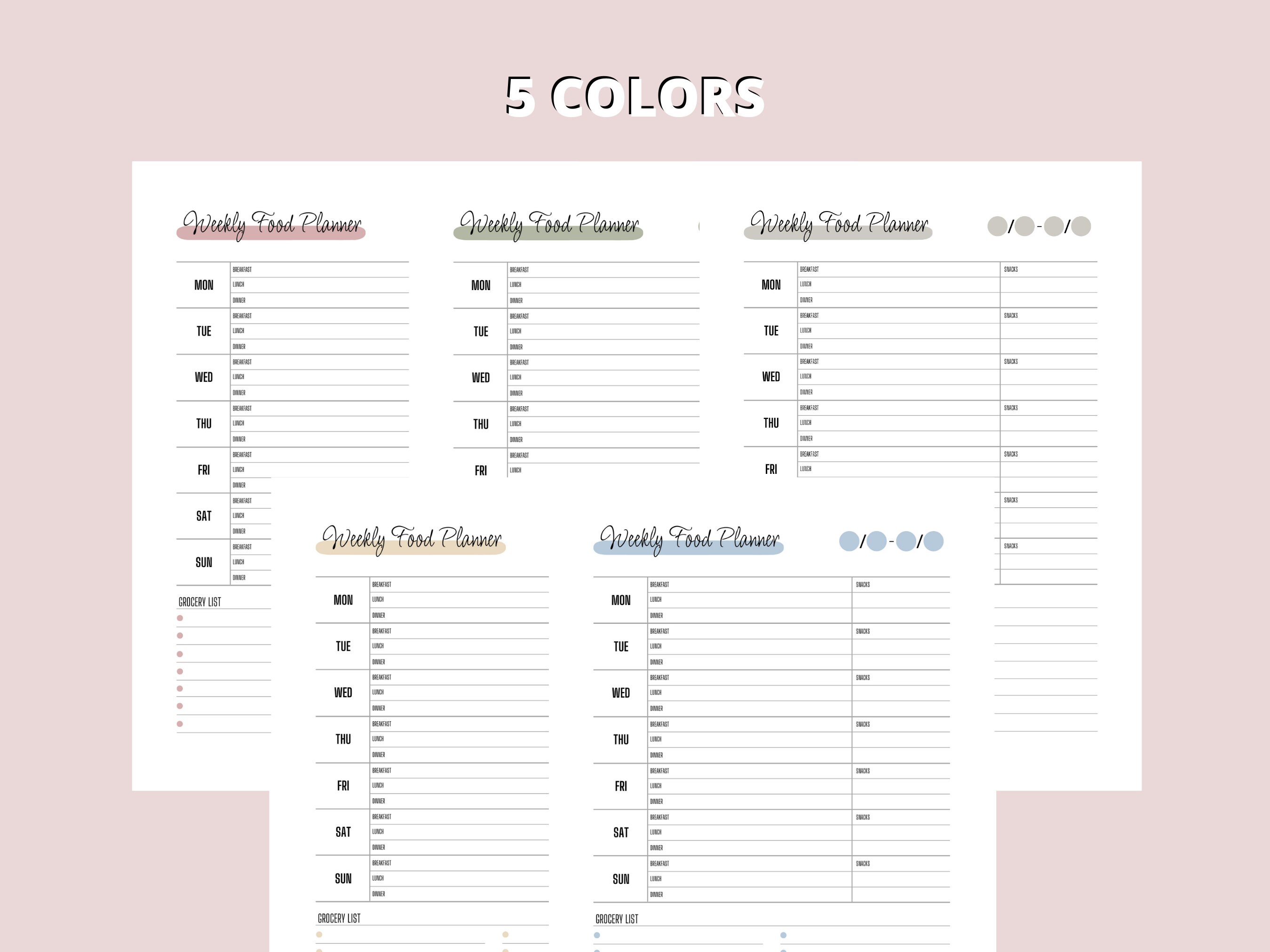 Weekly Food Planner Printable PDF 2 Designs, Daily Food Planner ...