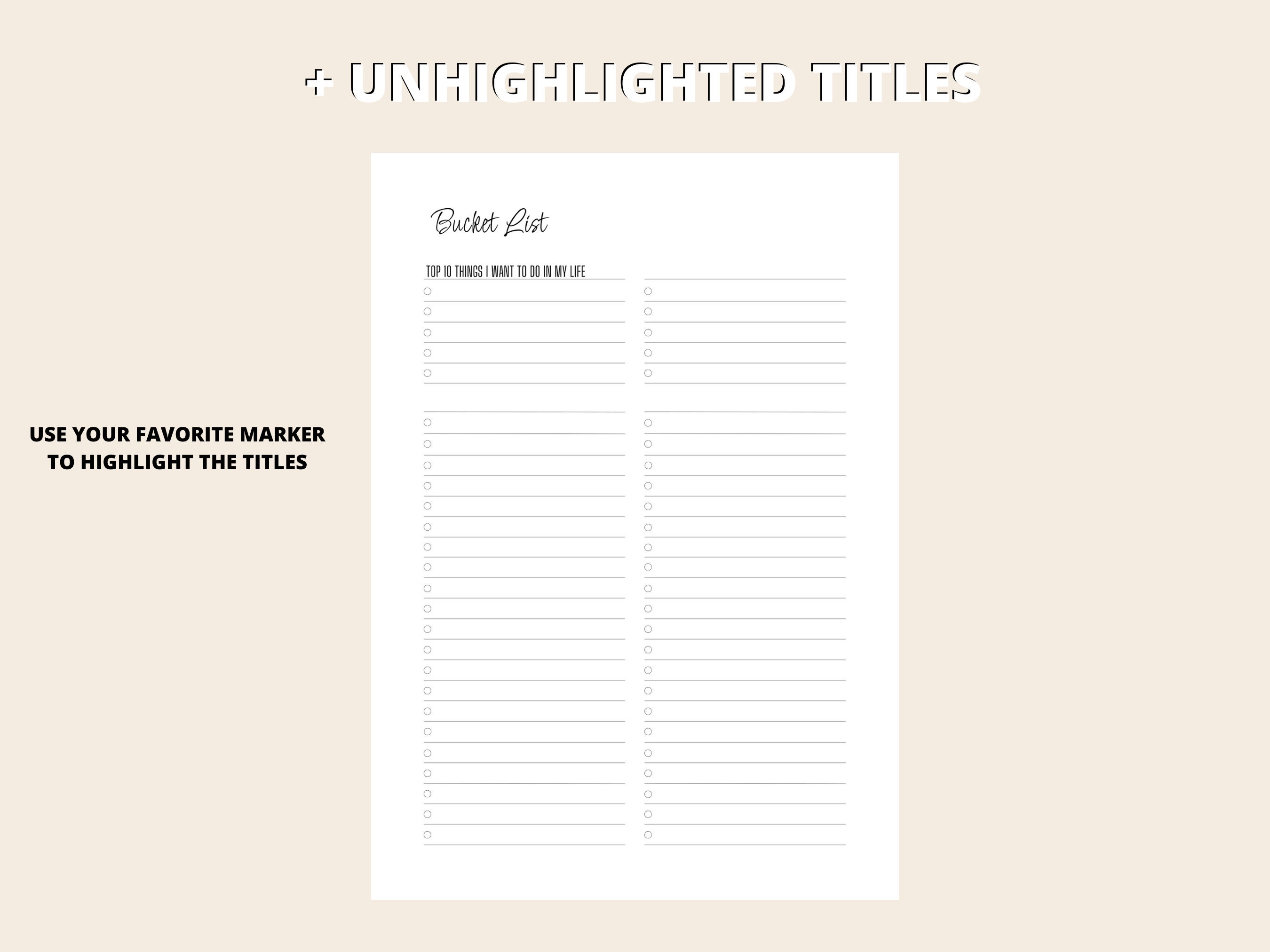 Bucket List Printable PDF, Bucket List Overview, Planner Inserts I A5 ...