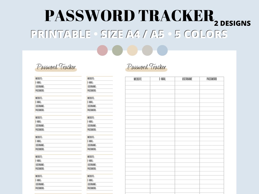 Printable Password Tracker, Fillable Password Log, Password Keeper ...
