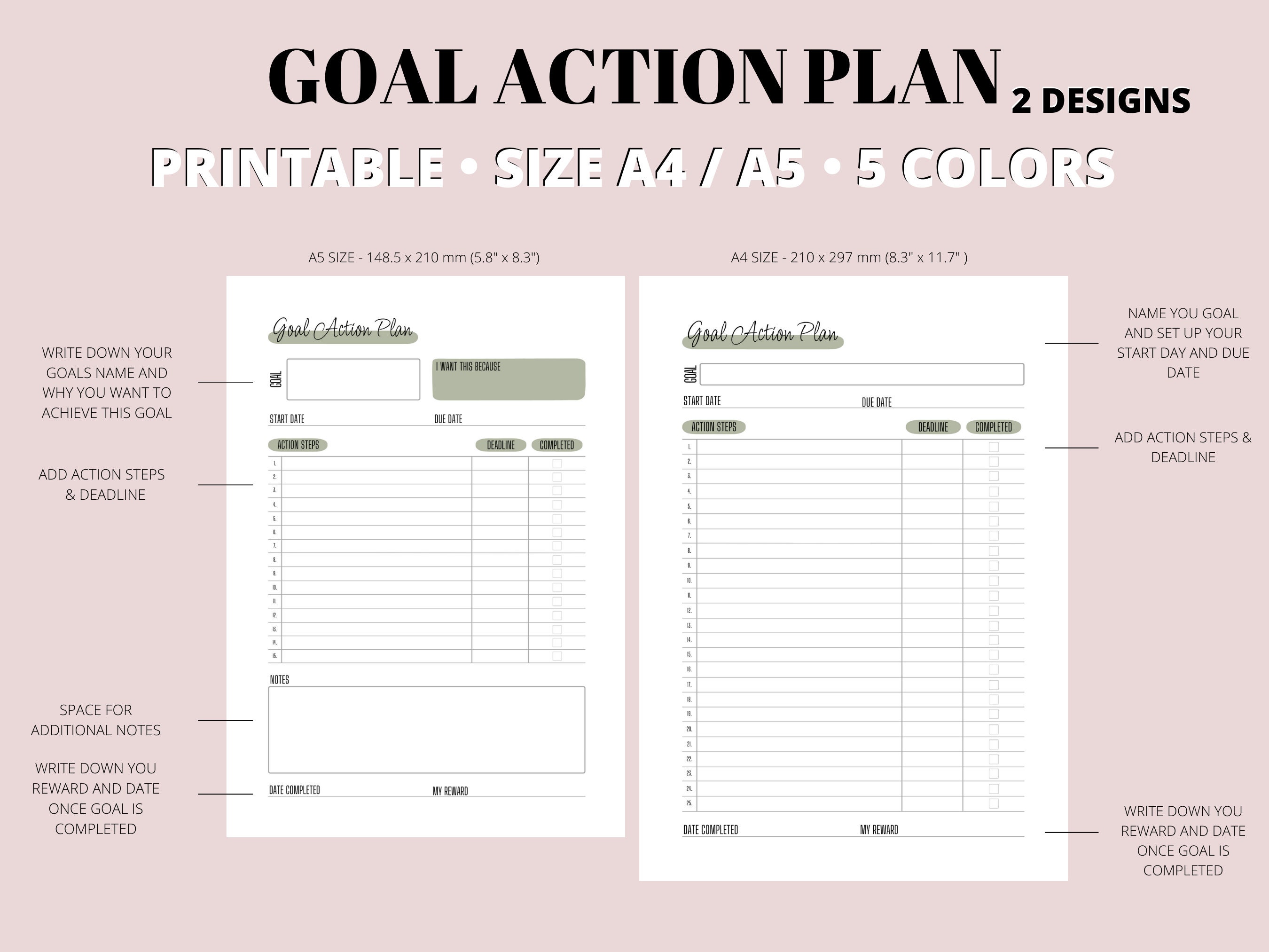Goal Planner Printable PDF, Goal Tracker, Productivity Planner ...
