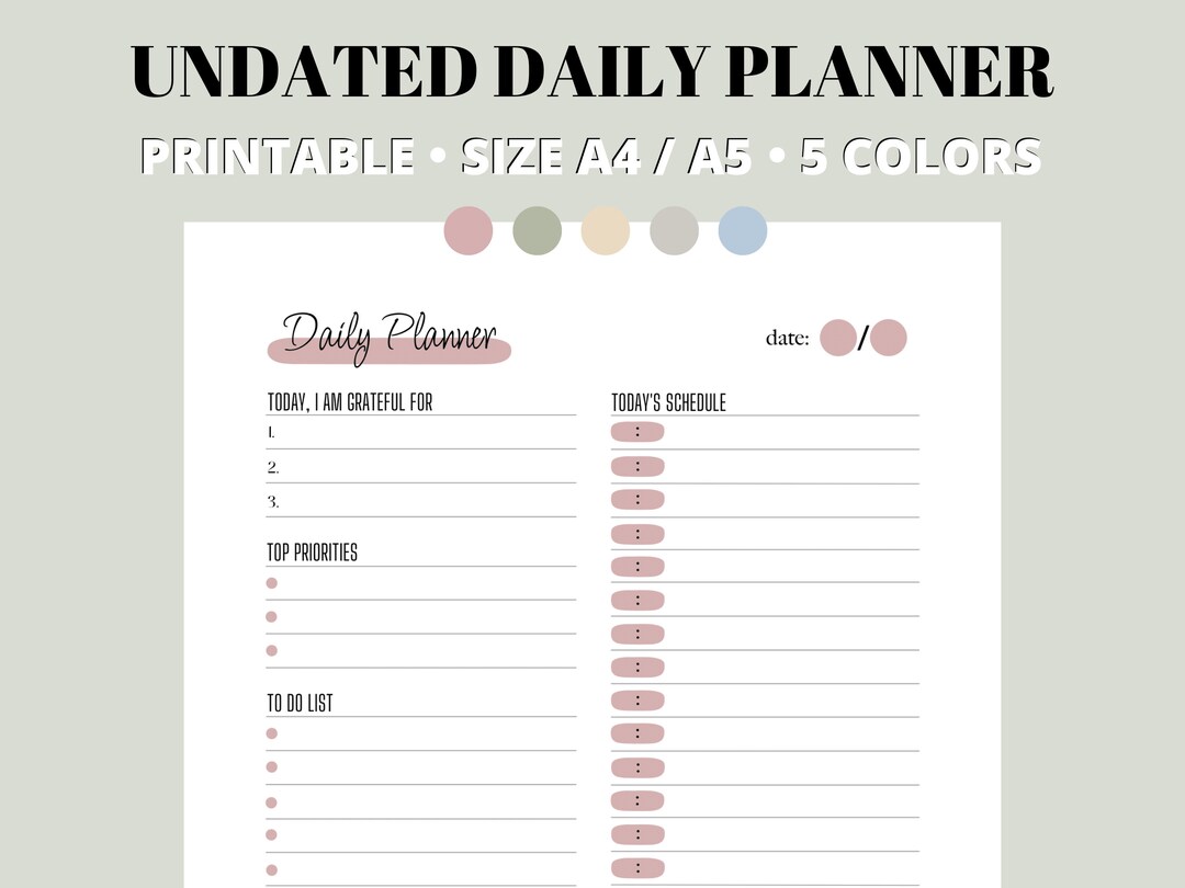 Undated Daily Planner Printable PDF, Daily Schedule Hourly, Daily ...