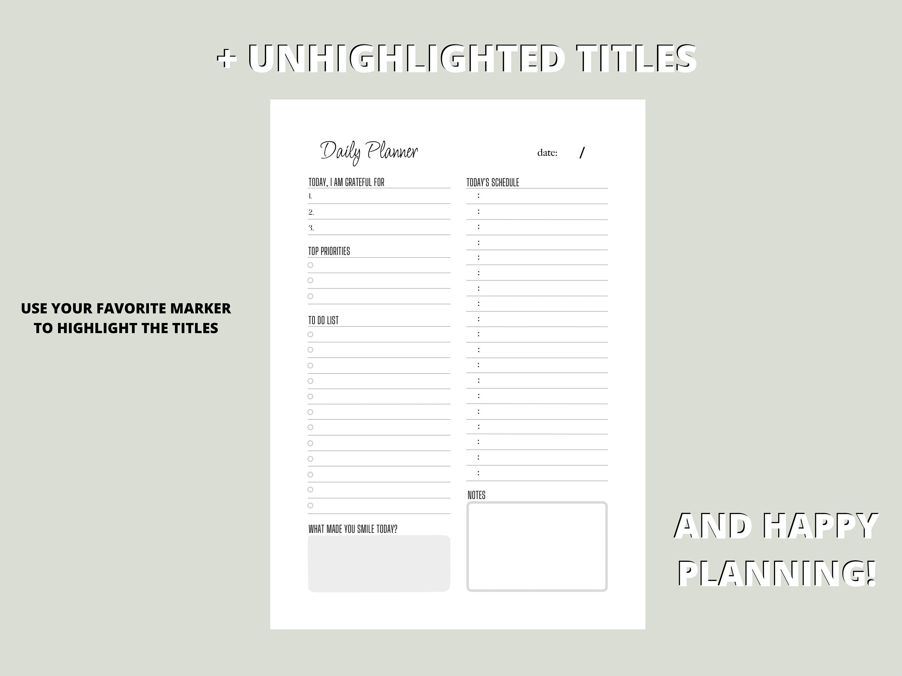 Undated Daily Planner Printable PDF, Daily Schedule Hourly, Daily Planner Inserts, Daily Agenda ...