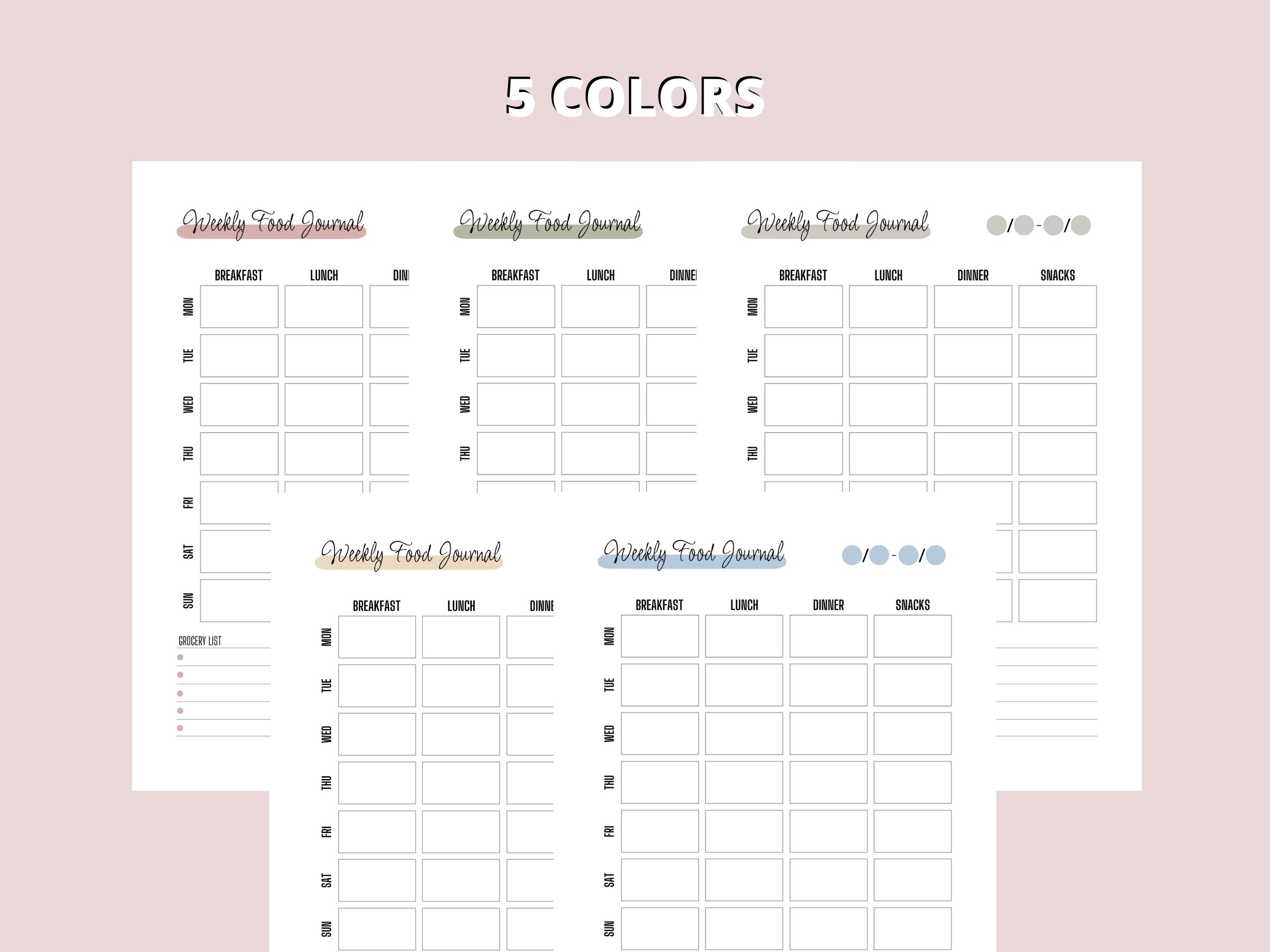 Weekly Food Planner Printable PDF 2 Designs, Daily Food Planner ...