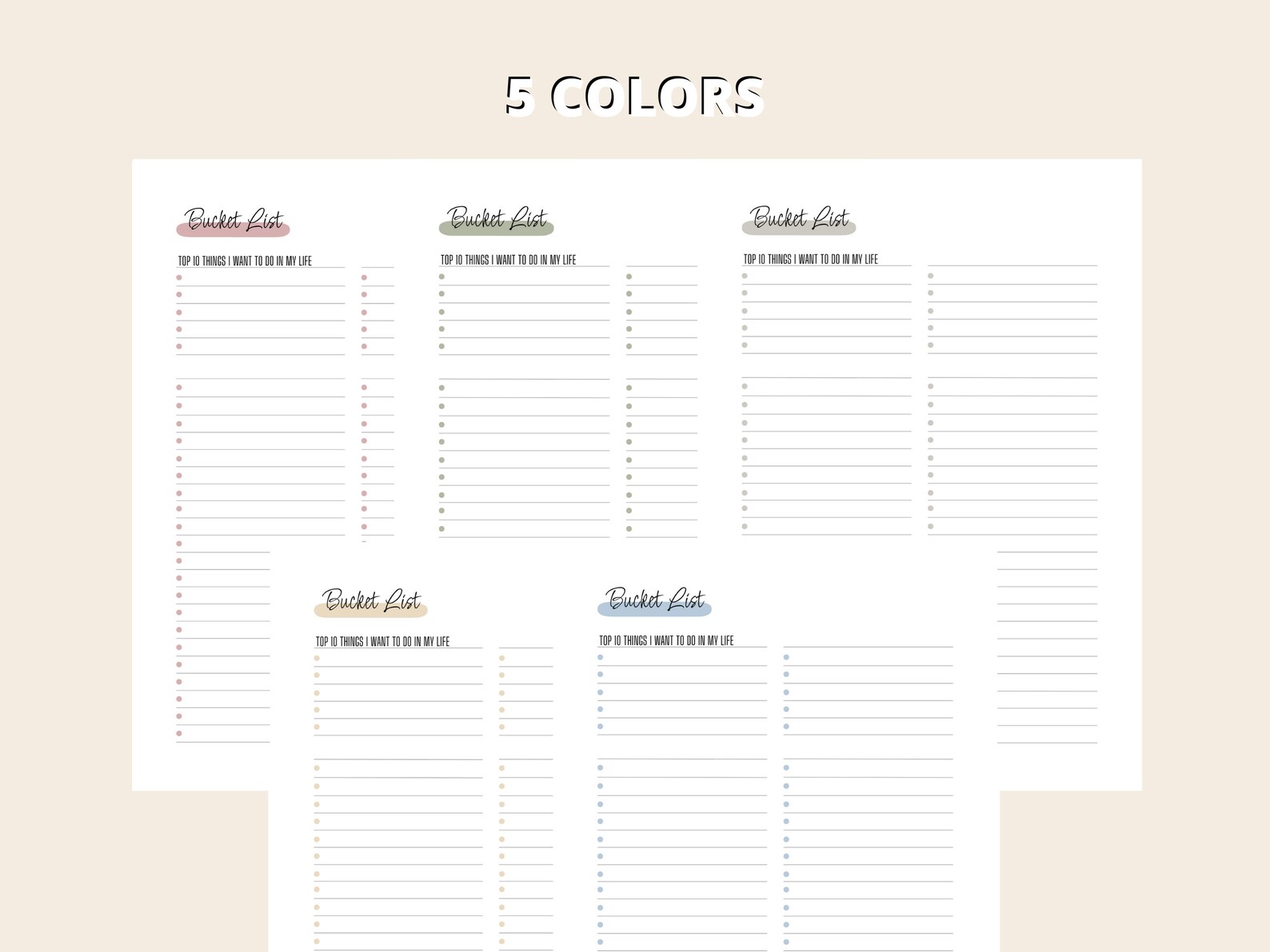 Bucket List Printable PDF, Bucket List Overview, Planner Inserts I A5 ...