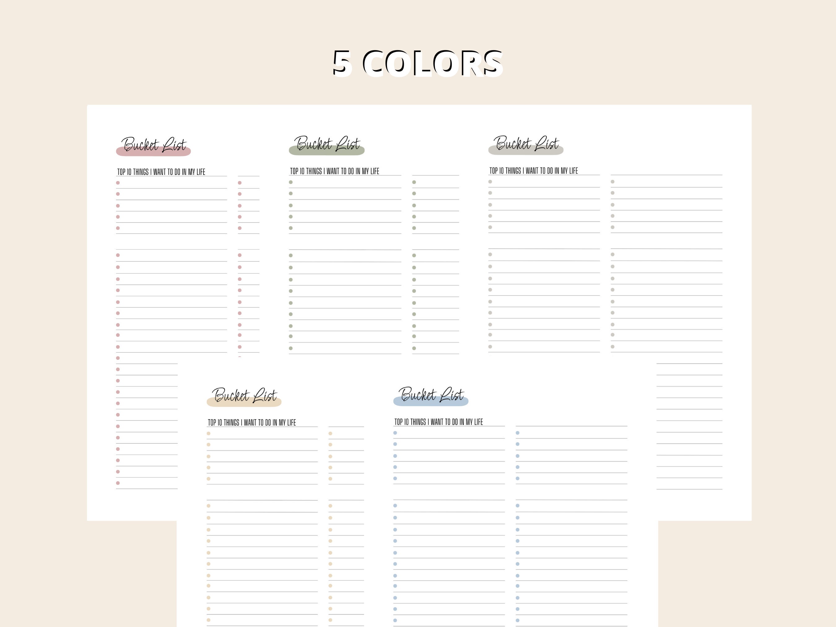 Bucket List Printable PDF, Bucket List Overview, Planner Inserts I A5 ...