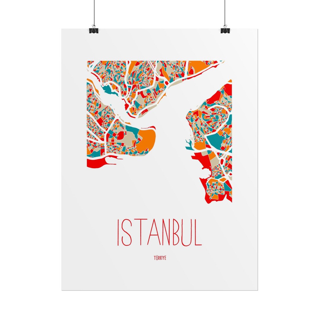 ISTANBUL Türkiye Color City Map Poster Print, Hand Drawn Custom Map ...
