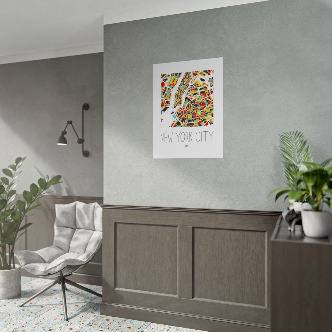 NEW YORK USA Color City Map Poster Print, Hand Drawn Custom Map, Travel ...