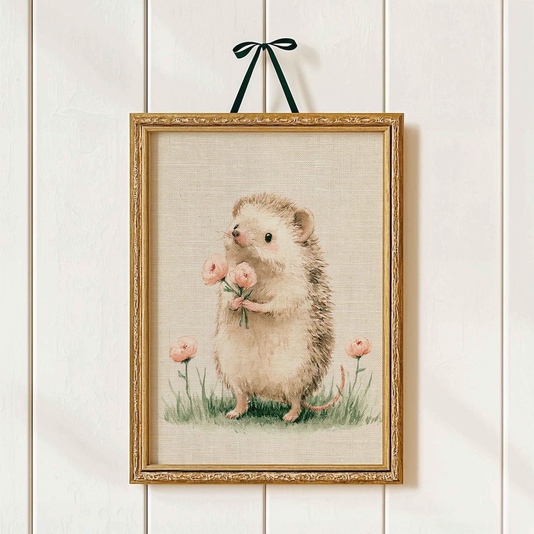 Hedgehog Nursery Wall Art, Woodland Animal Print, Neutral Cottagecore ...